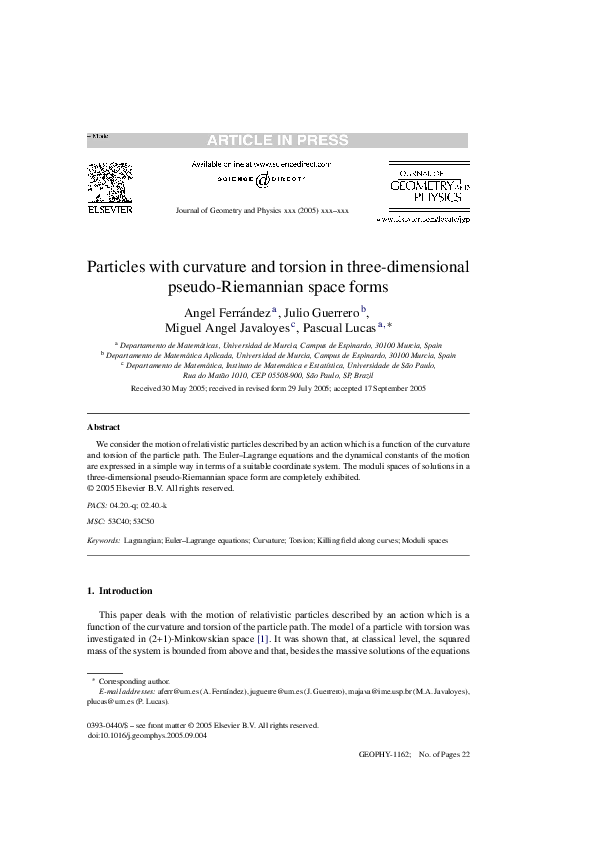 (PDF) Particles with curvature and torsion in three-dimensional pseudo ...