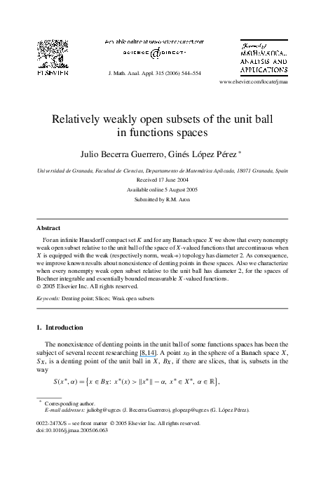 (PDF) Relatively weakly open subsets of the unit ball in functions spaces