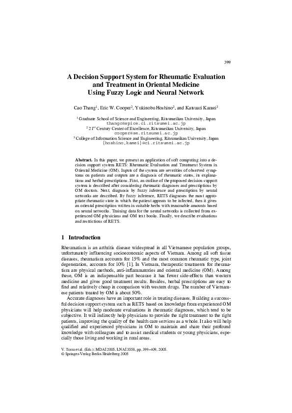 (PDF) A fuzzy expert system for diagnosis and treatment of musculoskeletal disorders in wrist ...