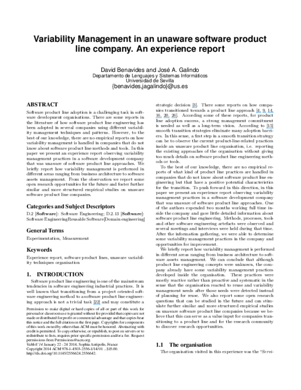 (PDF) Variability management in an unaware software product line company | David Benavides ...