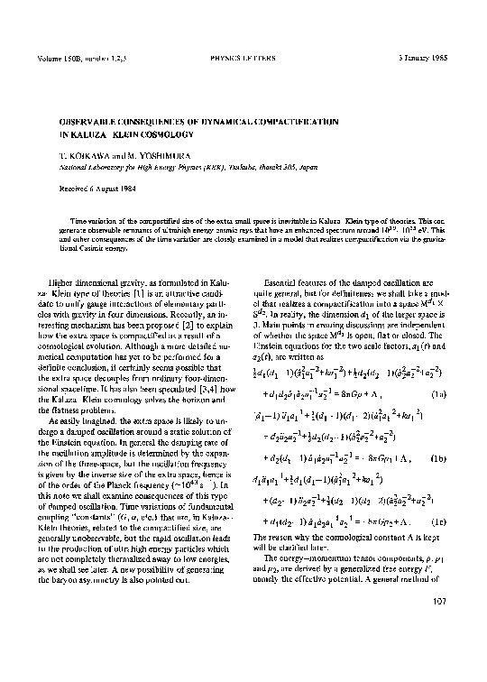 (PDF) Observable consequences of dynamical compactification in Kaluza ...