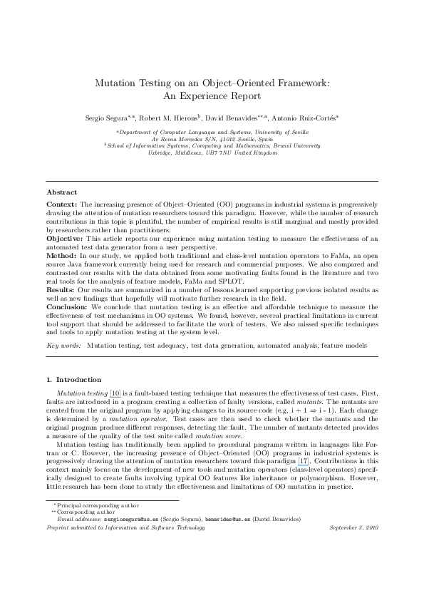 (PDF) Mutation testing on an object-oriented framework: An experience ...