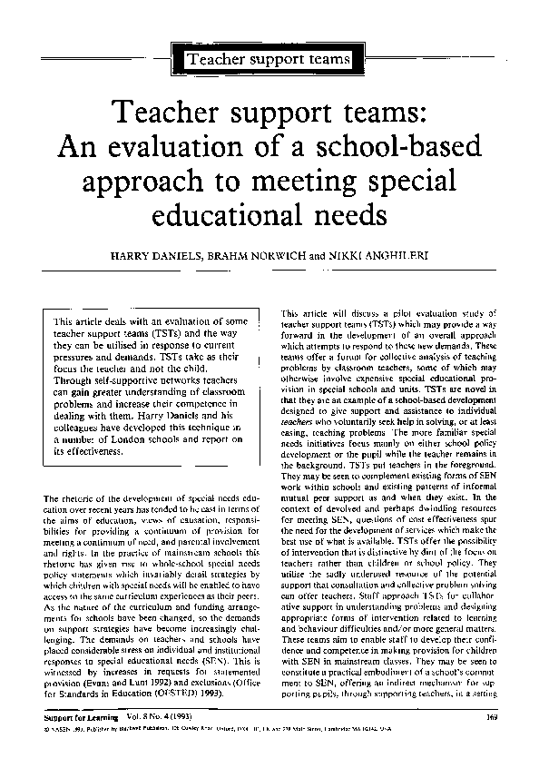 (PDF) Teacher support teams: An evaluation of a school-based approach ...