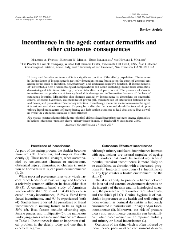 (PDF) Incontinence in the aged: contact dermatitis and other cutaneous ...