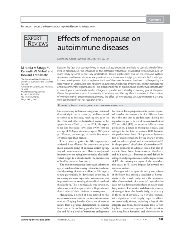 (PDF) Effects of menopause on autoimmune diseases | Miranda Farage ...