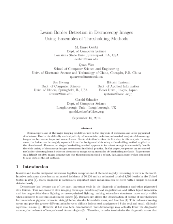 Pdf Lesion Border Detection In Dermoscopy Images Using Dynamic Programming