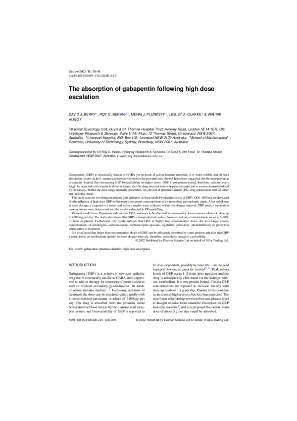 (PDF) The absorption of gabapentin following high dose escalation