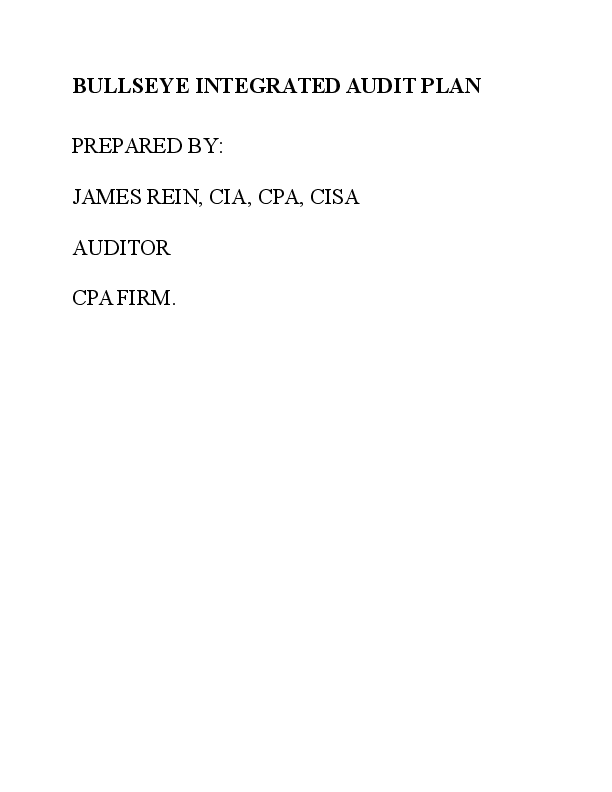 (DOC) BULLSEYE INTEGRATED AUDIT PLAN