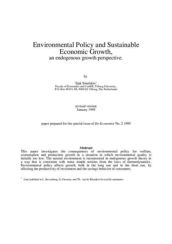 (PDF) Environmental policy and sustainable economic growth