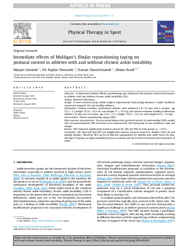 (PDF) Immediate effects of Mulligan's fibular repositioning taping on ...