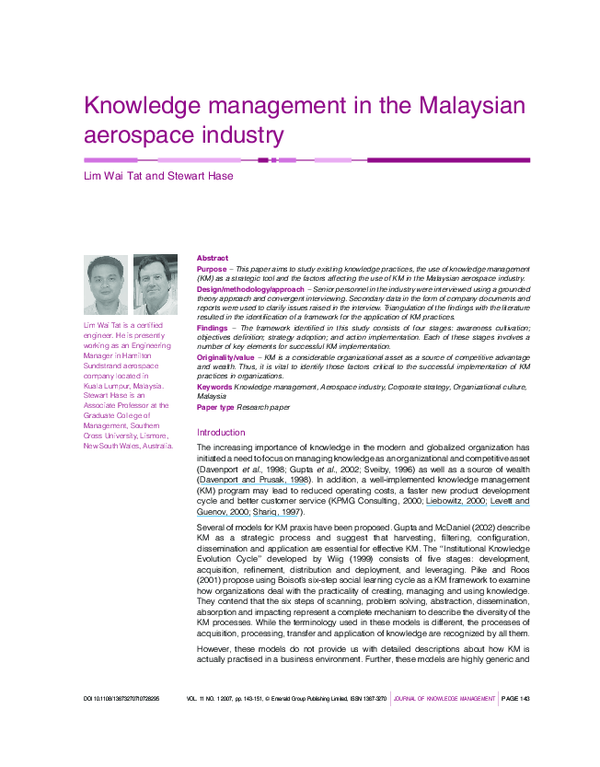 (PDF) Knowledge management in the Malaysian aerospace industry