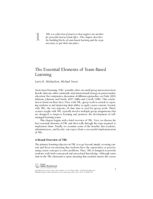 (PDF) The essential elements of team-based learning