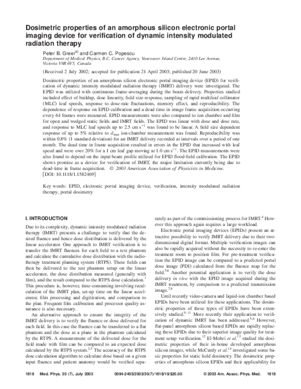 (PDF) Dosimetric properties of an amorphous silicon electronic portal imaging device for ...