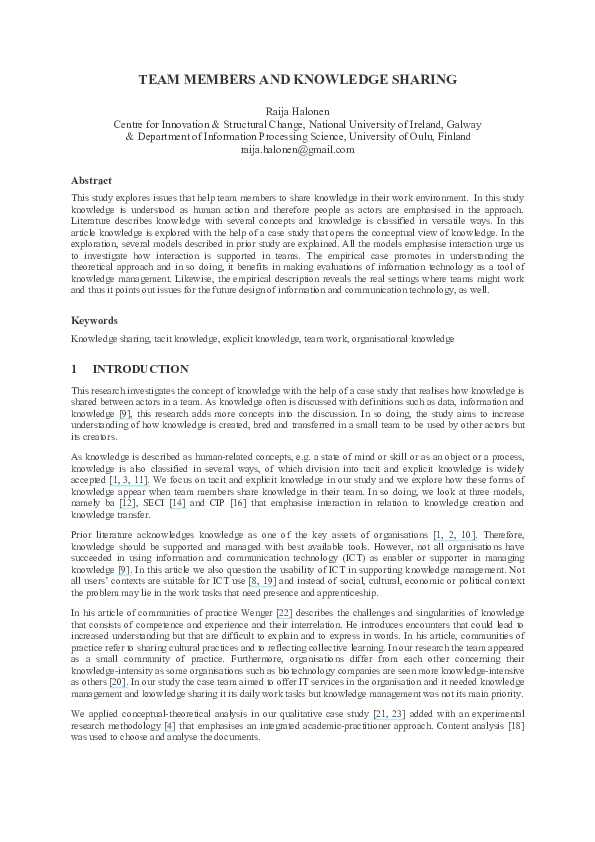 (PDF) Team Members and Knowledge Sharing