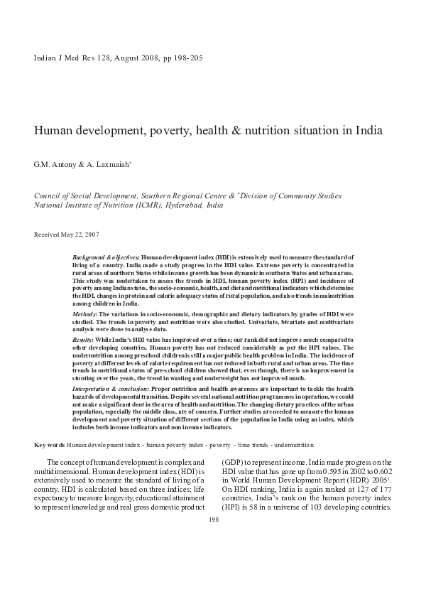 (PDF) Human development, poverty, health & nutrition situation in India