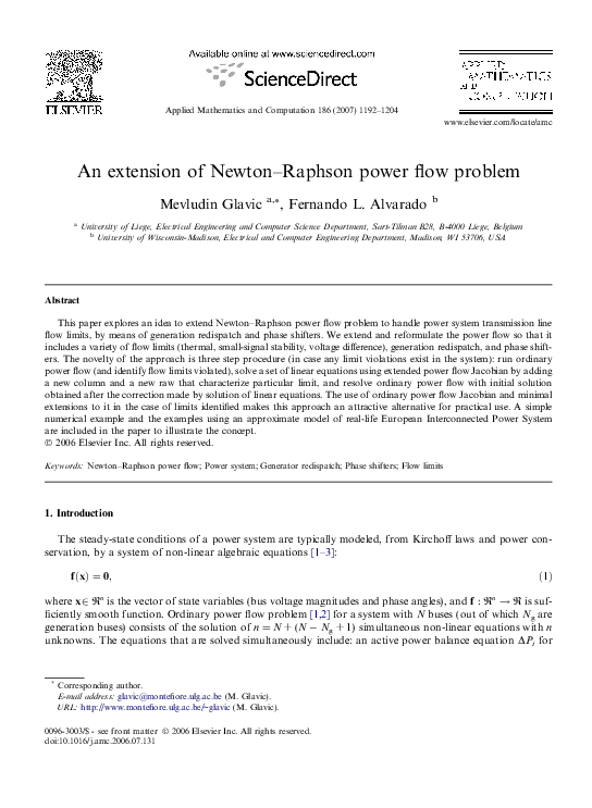 (PDF) An extension of Newton–Raphson power flow problem