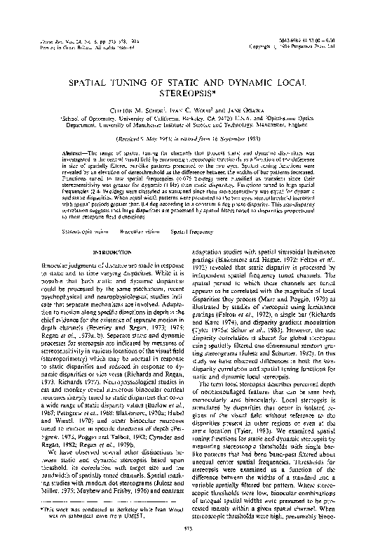 (PDF) Spatial tuning of static and dynamic local stereopsis