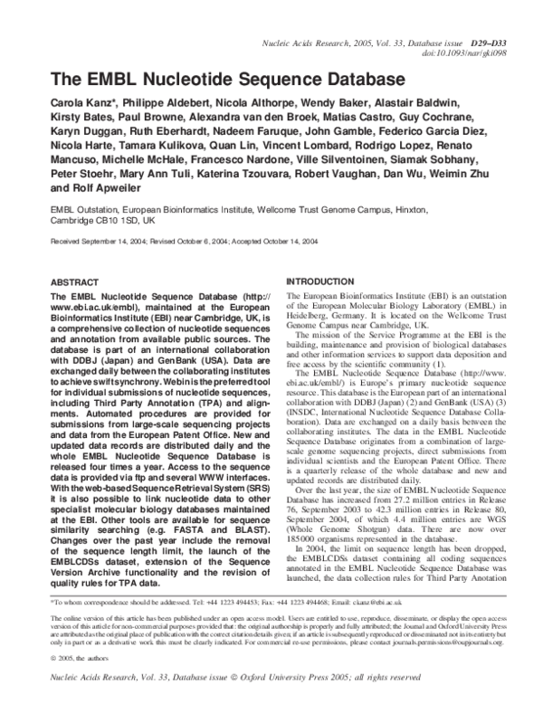 (PDF) The EMBL Nucleotide Sequence Database