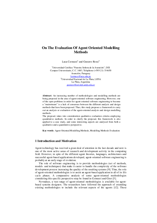 (PDF) On the evaluation of agent oriented modeling methods