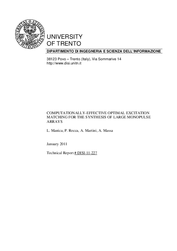 Pdf Computationally Effective Optimal Excitation Matching For The Synthesis Of Large Monopulse