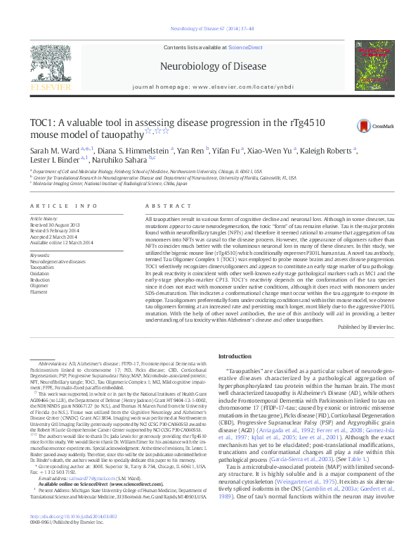 Pdf Toc1 A Valuable Tool In Assessing Disease Progression In The
