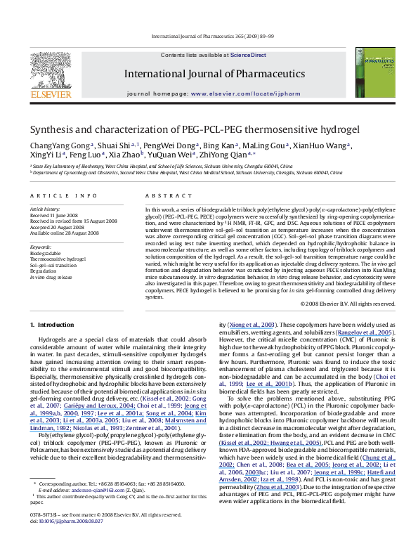 (PDF) Synthesis and characterization of PEG-PCL-PEG thermosensitive ...