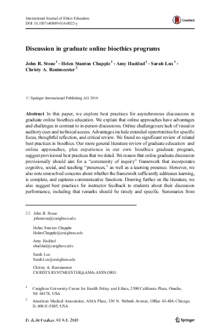 Discussion in graduate online bioethics programs