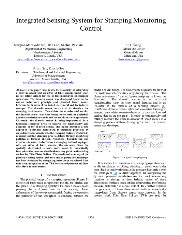 (PDF) Integrated Sensing System for Stamping Monitoring Control