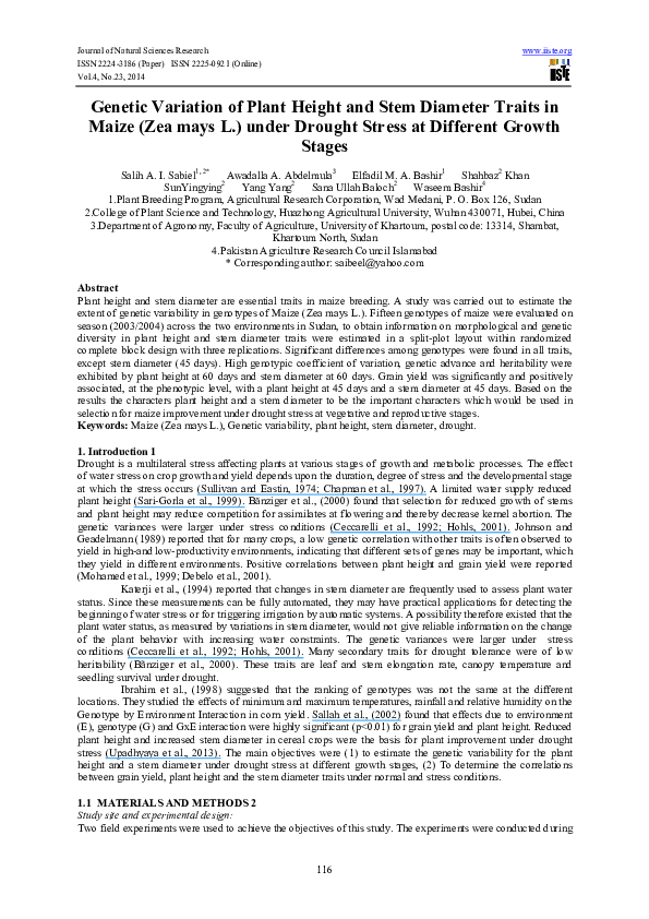 (PDF) Genetic Variation of Plant Height and Stem Diameter Traits in ...