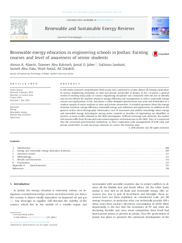 (PDF) Renewable energy education in engineering schools in Jordan ...