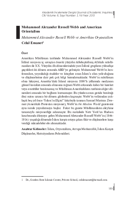 (PDF) MOHAMMED ALEXANDER RUSSELL WEBB AND AMERICAN ORIENTALISM | Celal ...