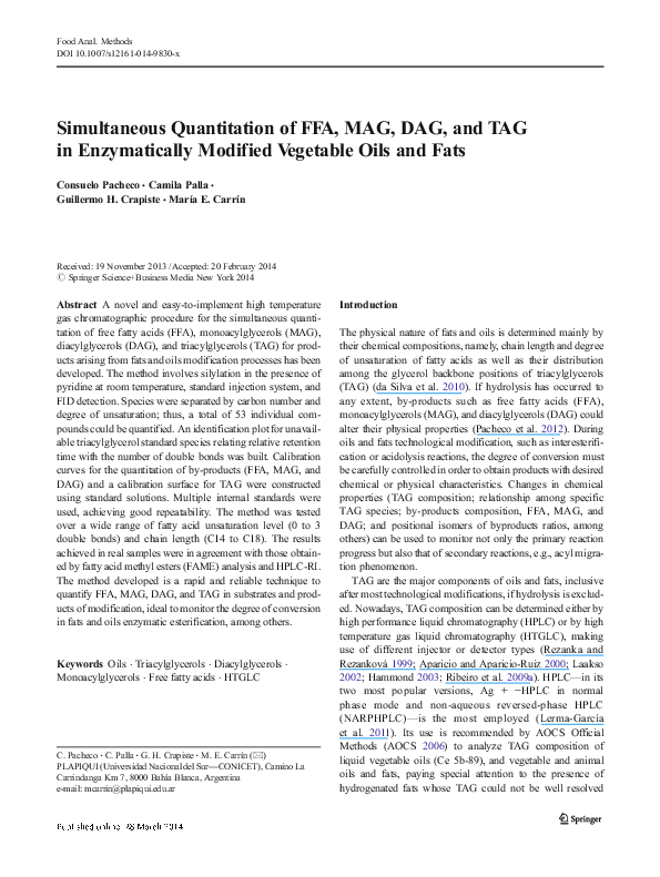 (PDF) Simultaneous Quantitation of FFA, MAG, DAG, and TAG in ...