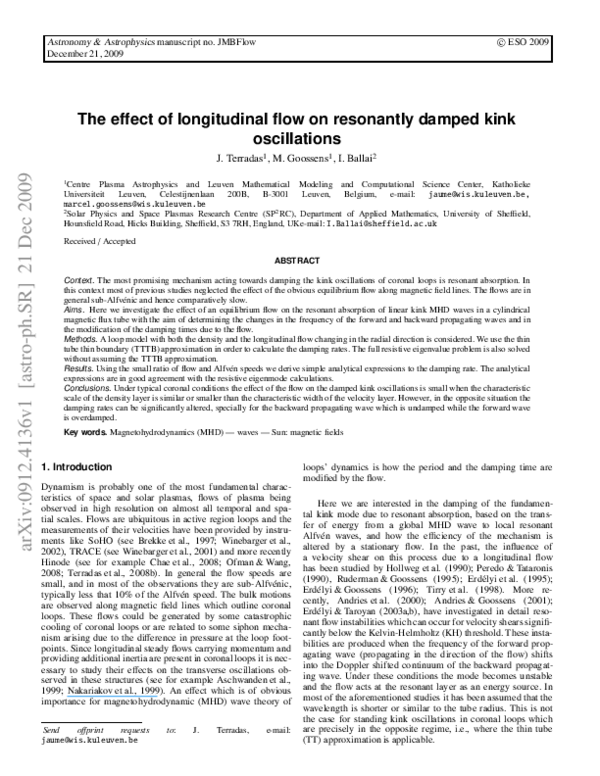 (PDF) The effect of longitudinal flow on resonantly damped kink ...