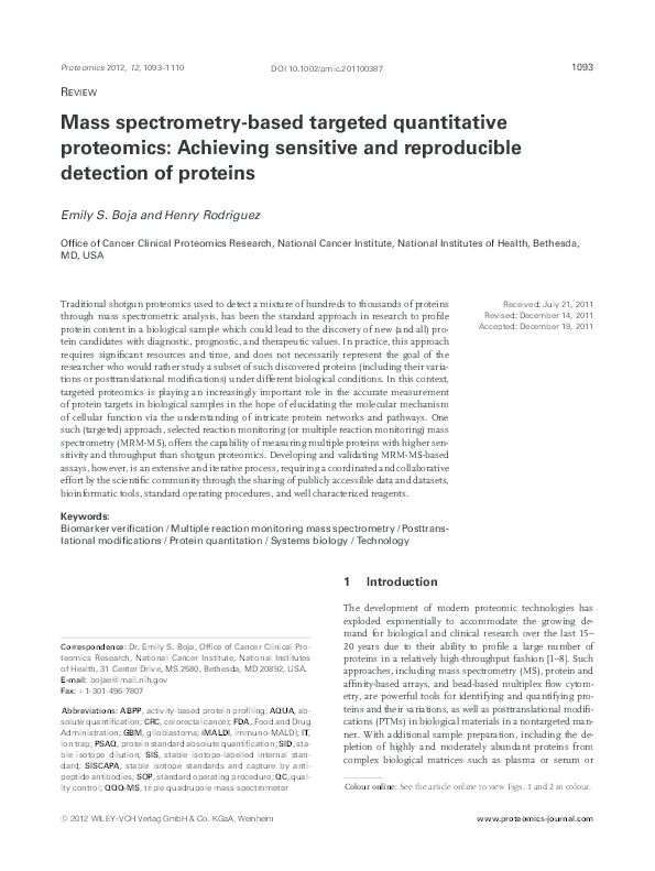 (PDF) Mass spectrometry-based targeted quantitative proteomics ...