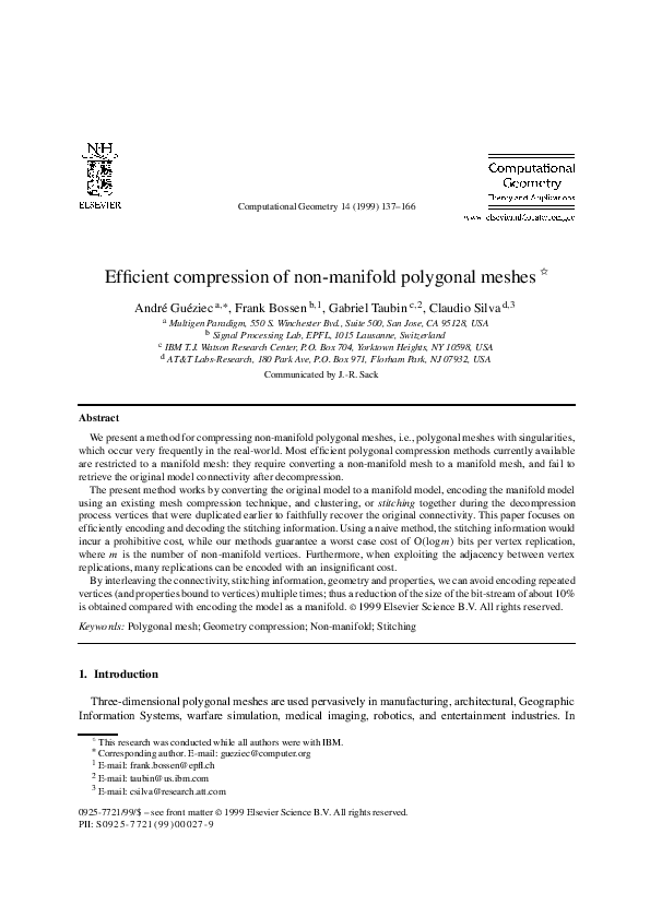 (PDF) Efficient compression of non-manifold polygonal meshes