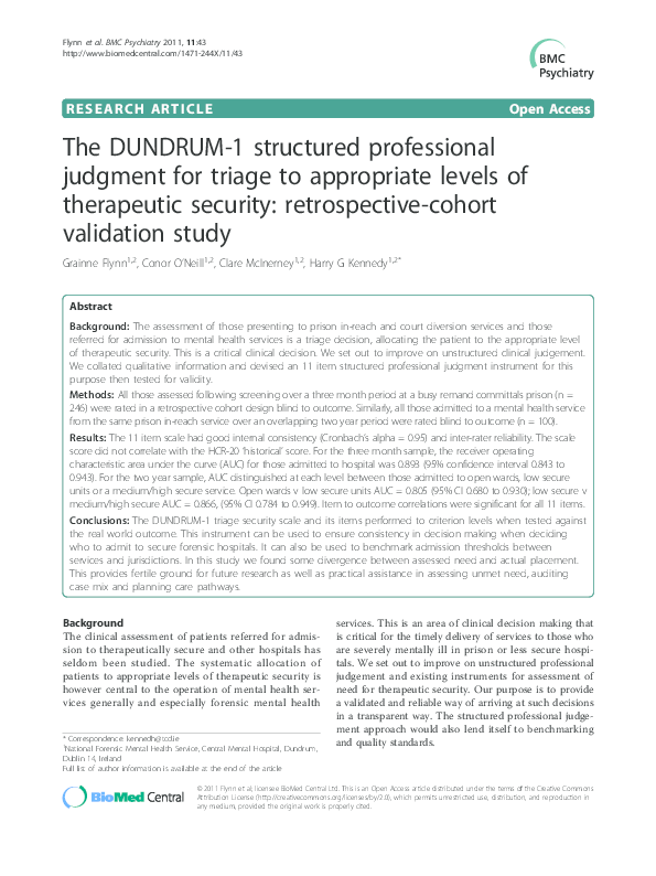 (PDF) The DUNDRUM-1 structured professional judgment for triage to ...