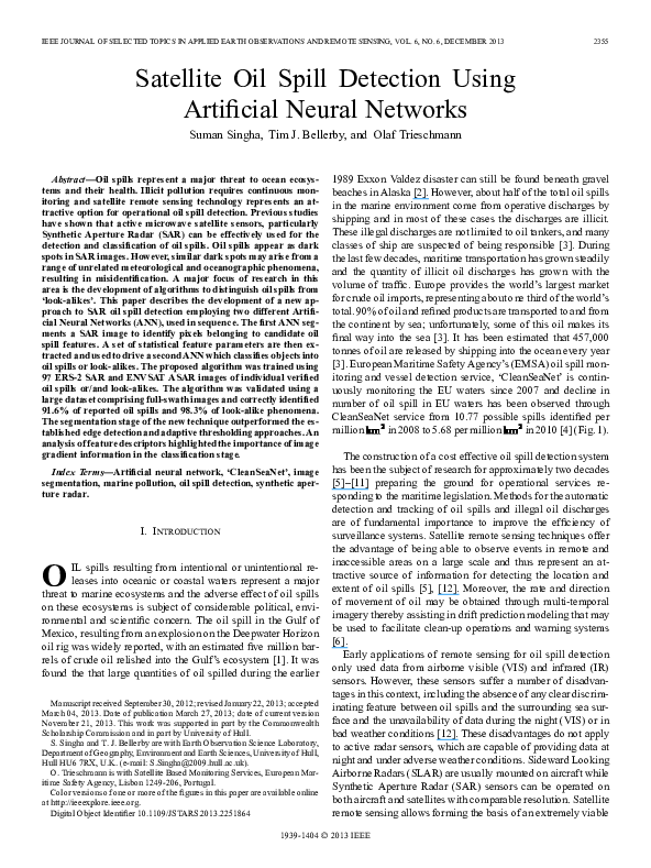 (PDF) Satellite Oil Spill Detection Using Artificial Neural Networks