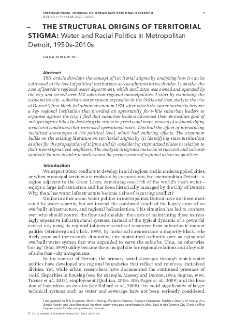 (PDF) The Structural Origins of Territorial Stigma: Water and Racial ...
