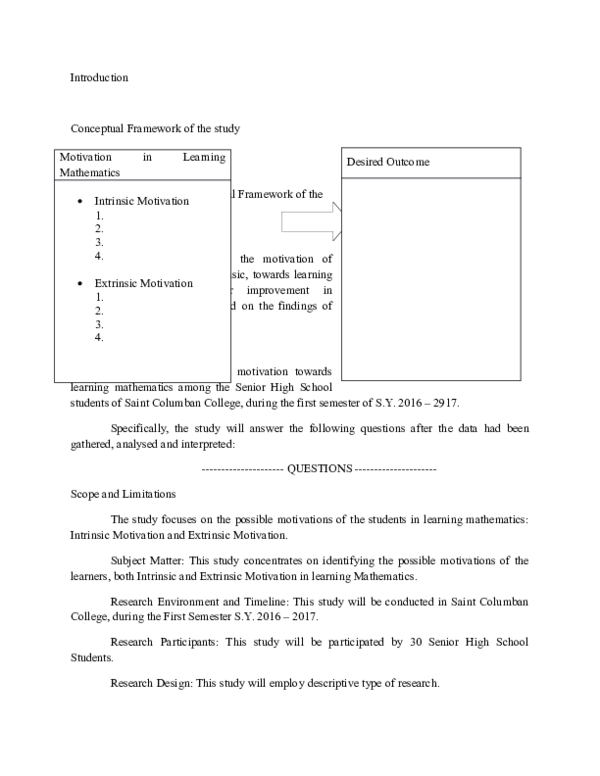 (DOC) Introduction Conceptual Framework of the study Motivation in ...