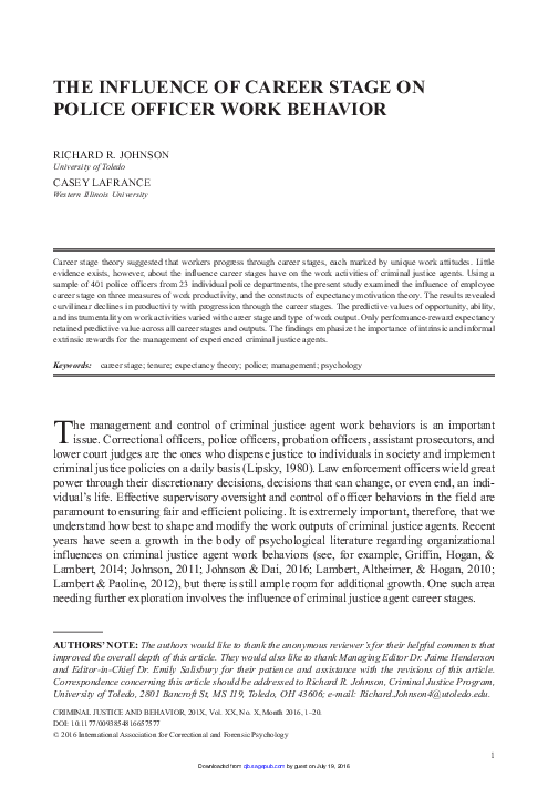 (PDF) The Influence Of career stage On PolIce OffIcer Work BehavIor