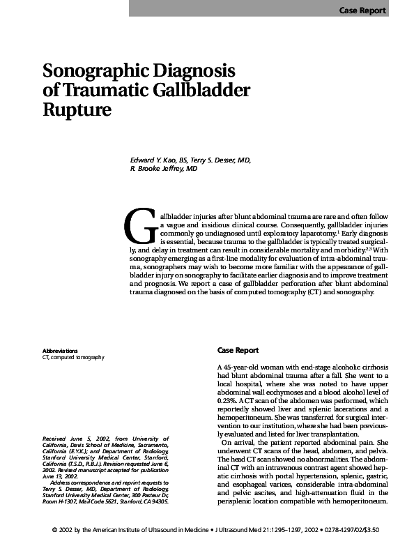 (PDF) Sonographic Diagnosis of Traumatic Gallbladder Rupture