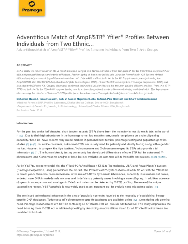 (PDF) Adventitious Match of AmpFlSTR® Yfiler® Profiles Between ...