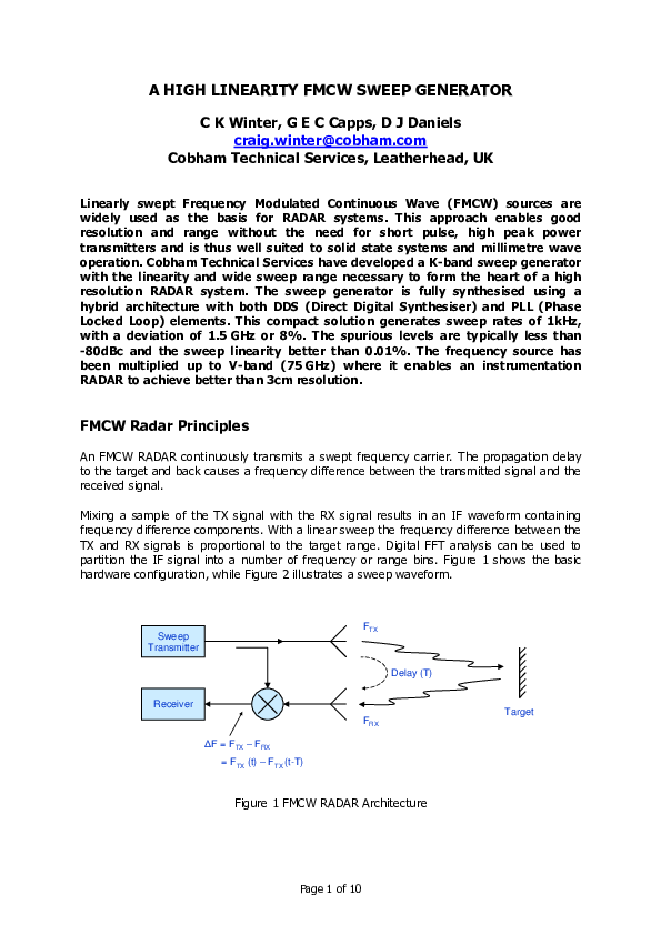 (PDF) A HIGH LINEARITY FMCW SWEEP GENERATOR Figure 1 FMCW RADAR ...