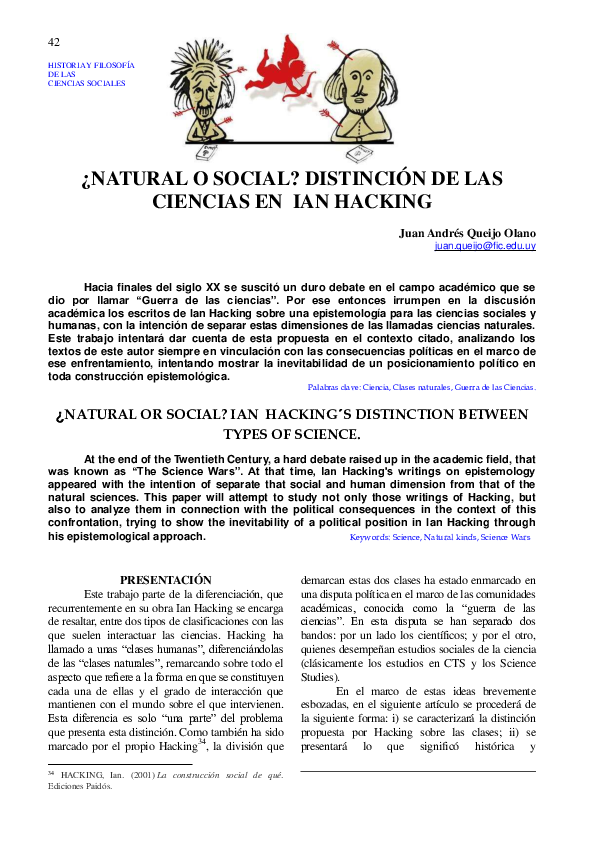 (PDF) ¿NATURAL O SOCIAL? DISTINCIÓN DE LAS CIENCIAS EN IAN HACKING