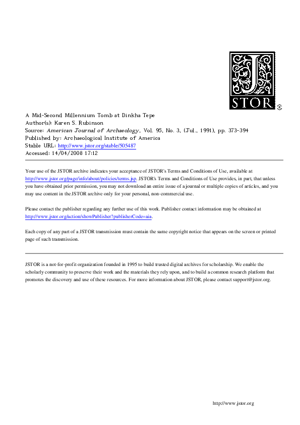 (PDF) A Mid-Second Millennium Tomb at Dinkha Tepe