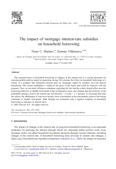 (PDF) The impact of mortgage interest-rate subsidies on household borrowing