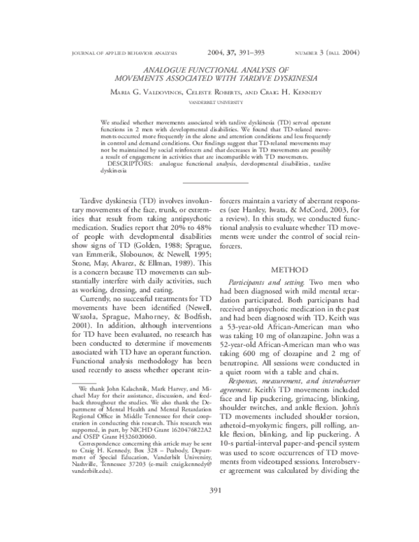 (PDF) Analogue functional analysis of movements associated with tardive ...