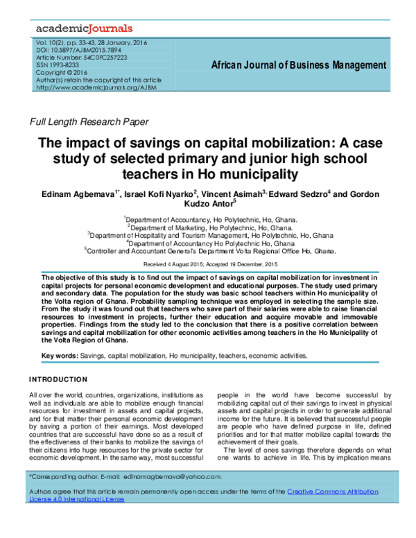 (PDF) The impact of savings on capital mobilization: A case study of ...