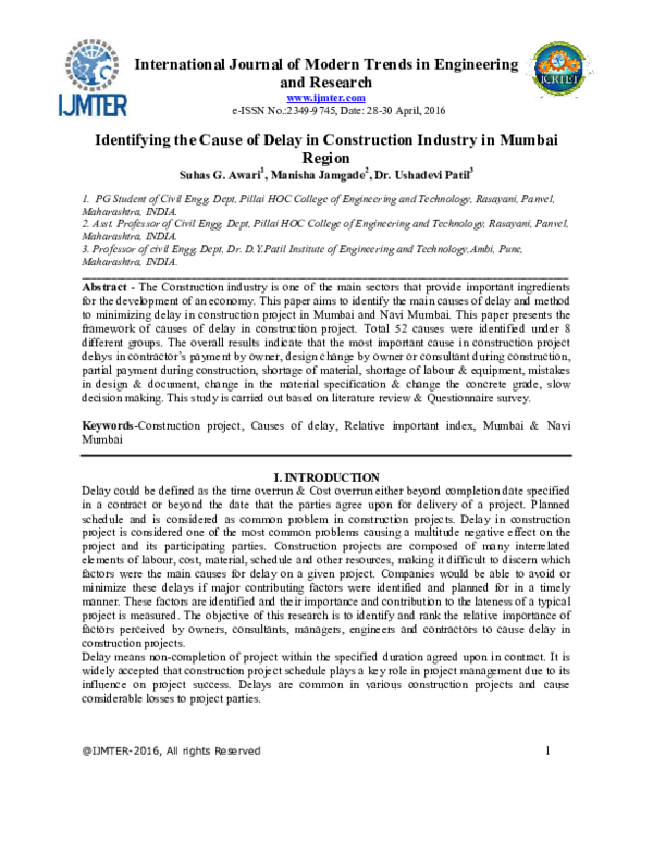 PDF Identifying The Cause Of Delay In Construction Industry In Mumbai pdf-identifying-the-cause-of-delay-in-construction-industry-in-mumbai