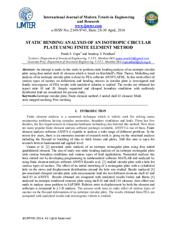(PDF) STATIC BENDING ANALYSIS OF AN ISOTROPIC CIRCULAR PLATE USING ...